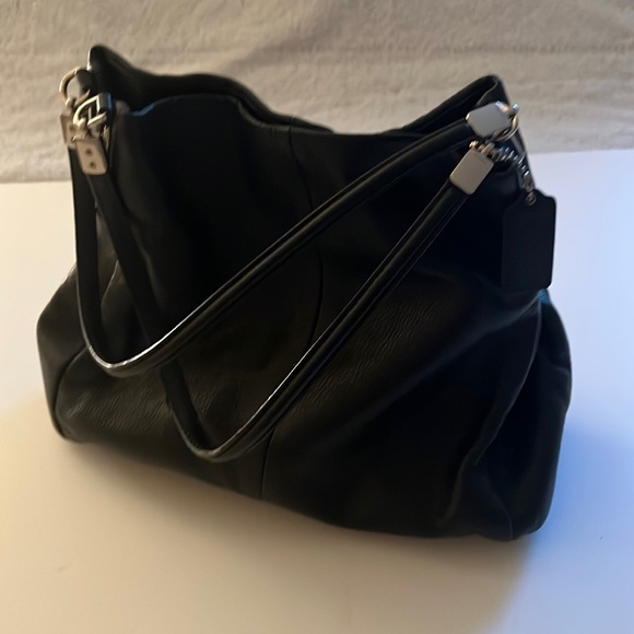 Coach | Bags | Reduced Coach Large Leather 3 Compartment Black Purse ...